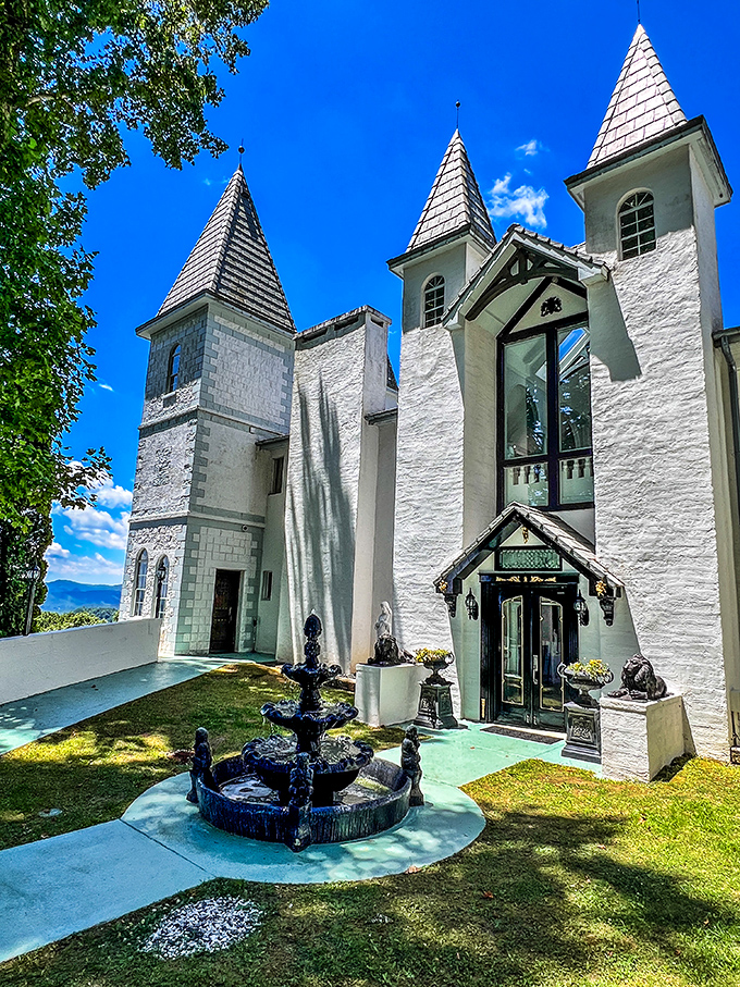 Not your average entryway! That elegant fountain welcomes visitors with a touch of Mediterranean flair &ndash; just add a glass of prosecco and you're practically in Italy.