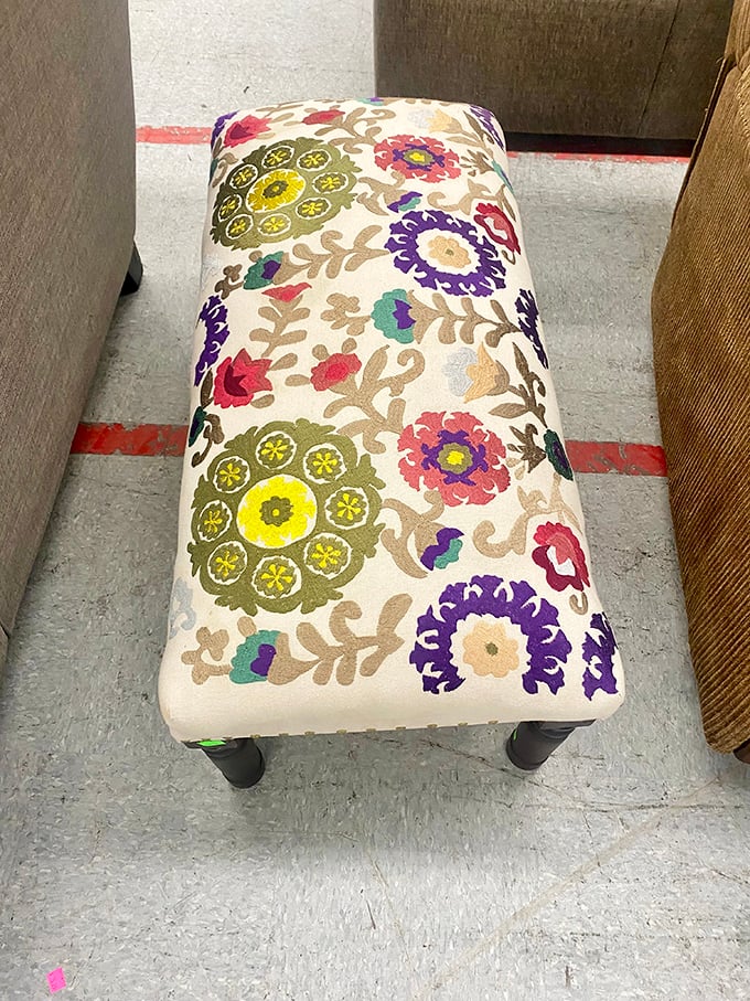 This vibrant floral ottoman could be the conversation piece your living room's been missing. Flower power never really went out of style.