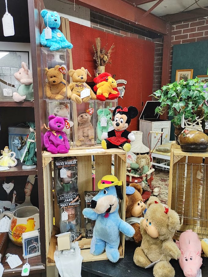 Childhood nostalgia by the armful. These plush companions patiently wait for new homes, their price tags far friendlier than any toy store at the mall.