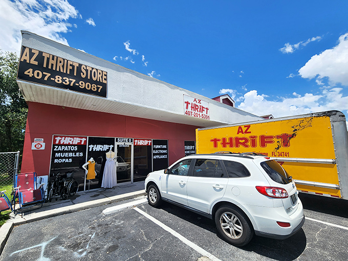 AZ Thrift's vibrant red and yellow exterior is as bright as the deals you'll find on furniture inside.