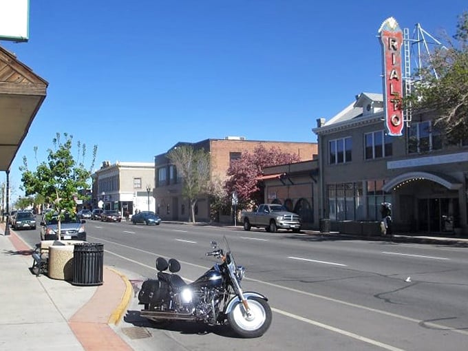 The historic Rialto Theater anchors Alamosa's charming downtown, where affordable living meets small-town charm on wide, uncrowded streets.