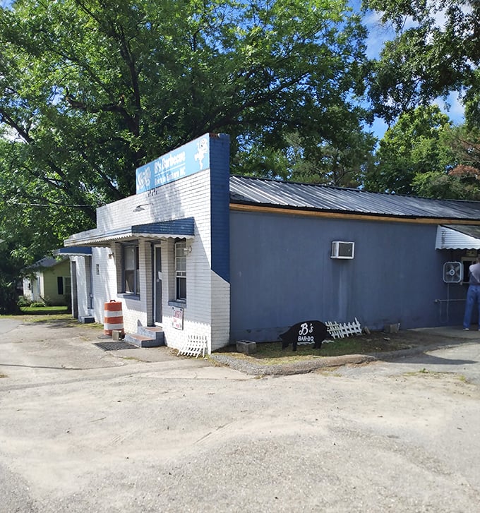 B's Barbecue's blue building might look like a forgotten shed, but locals know it houses some of North Carolina's most unforgettable pork.