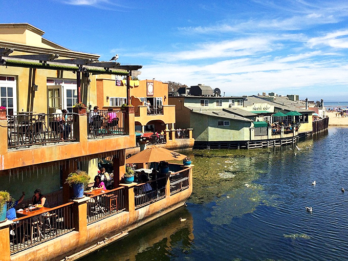 Capitola's colorful waterfront houses dance along the bay like a rainbow celebration.