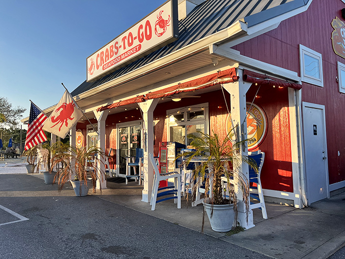 The cheerful red exterior houses seafood treasures worth their weight in Old Bay. No frills, just thrills.