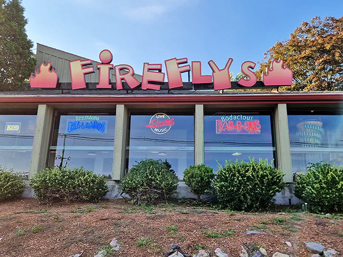 Firefly's BBQ sign: The fiery sign burns bright against the sky - nature's way of saying "Hungry humans, gather here for sustenance!"