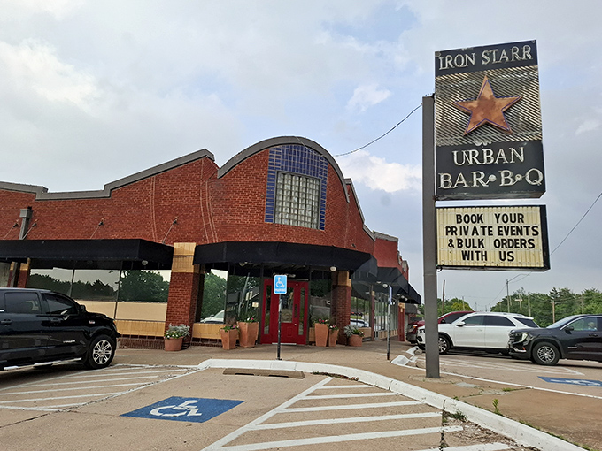 Iron Star's distinctive curved brick facade brings urban sophistication to down-home BBQ. Architecture meets appetite in perfect harmony.