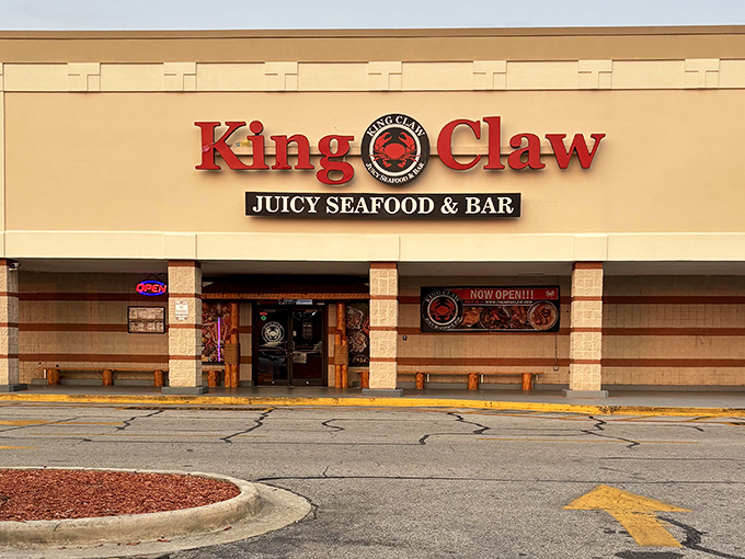 King Claw's bold signage makes a simple promise: juicy seafood that'll have you reaching for extra napkins.