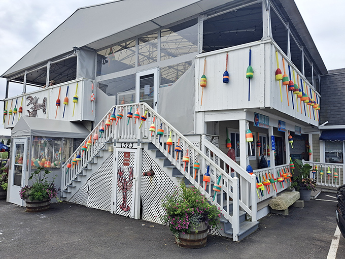 Petey's colorful buoys and bright white facade create the perfect backdrop for seafood memories made on summer afternoons.