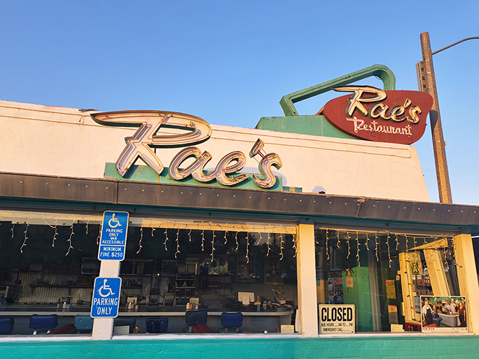 That mint-green trim isn't just decoration&mdash;it's a signal that comfort food lives here in Santa Monica.