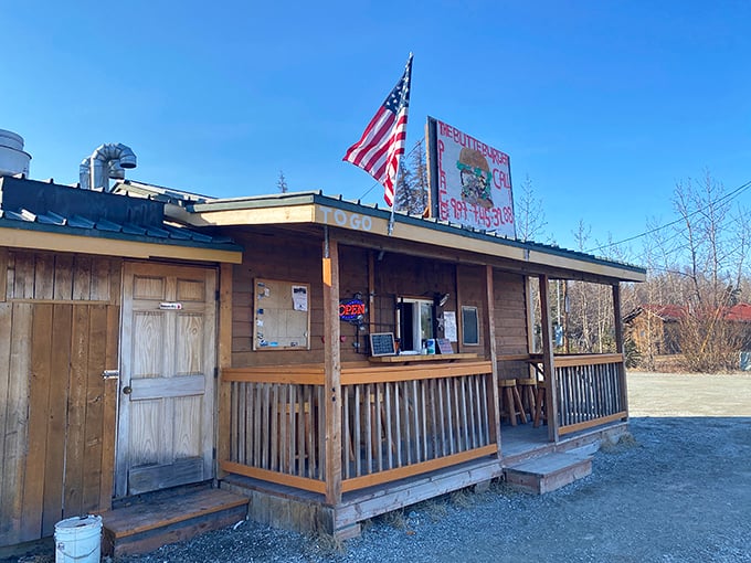 The Butte Burger Place's weathered porch and American flag speak to simpler times &ndash; when burgers were an art form.