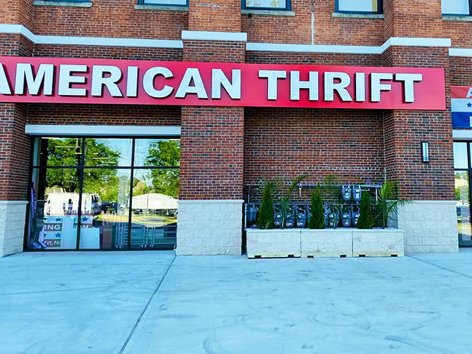 The classic brick exterior houses modern bargains that would make any savvy shopper smile widely.