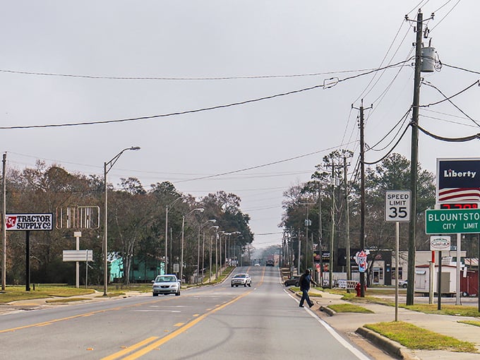 The road sign says "Blountstown City Limit," but the pace says "Relax, you've got nowhere important to be for the next few hours."