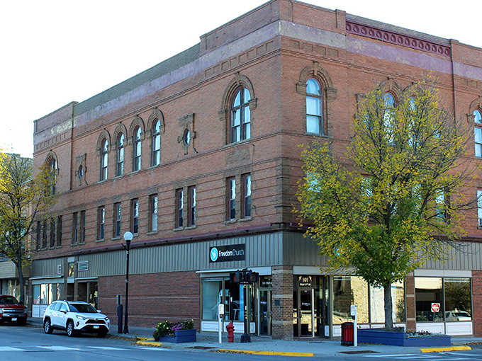 Historic storefronts line Crookston's affordable main street, where your Social Security dollars go further than they would in big cities.