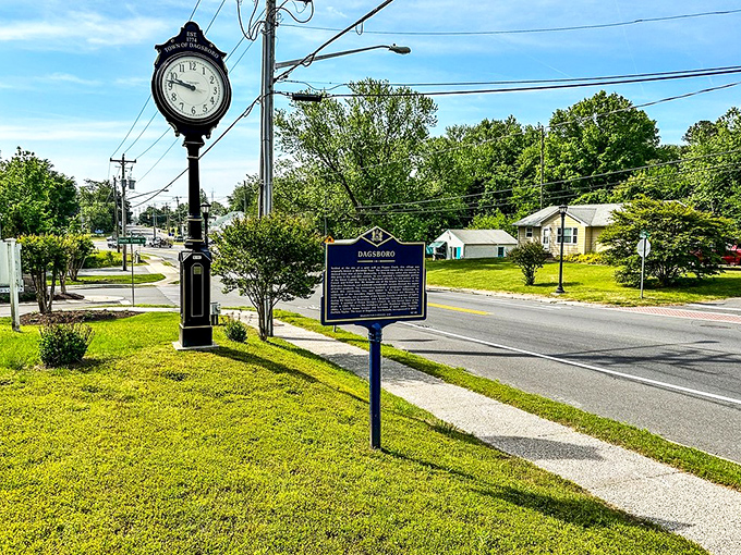 That historical marker tells Dagsboro's official story, but the gazebo nearby is where today's memories are made, one conversation at a time.