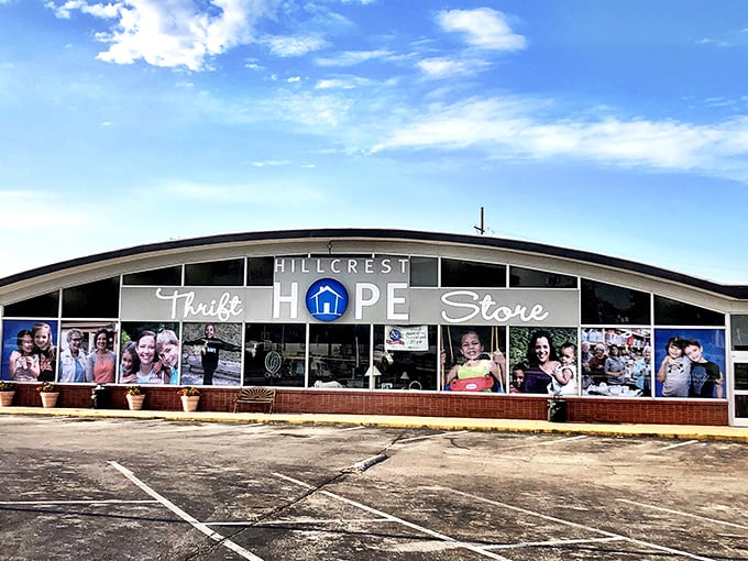 Sunset glows through Hillcrest Hope's windows, where yesterday's treasures find tomorrow's homes while supporting families in need.