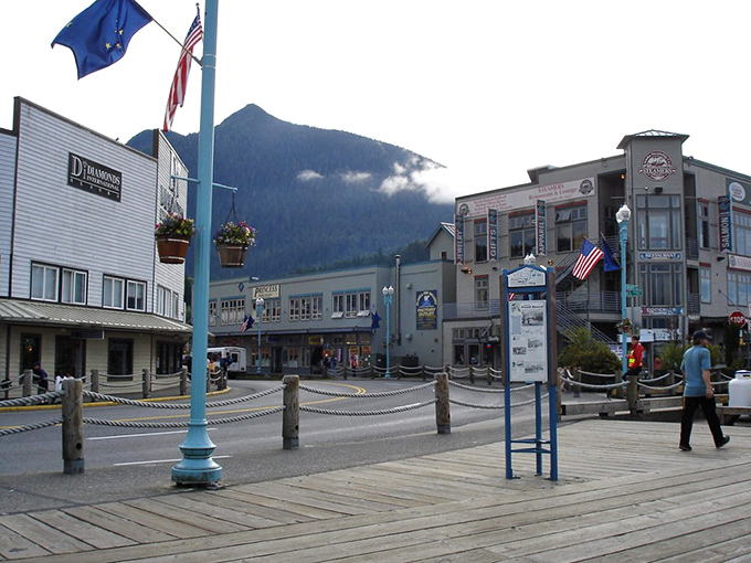 Creek Street's historic boardwalk stretches over the water, where shops and galleries now occupy buildings that once housed Ketchikan's most colorful history.