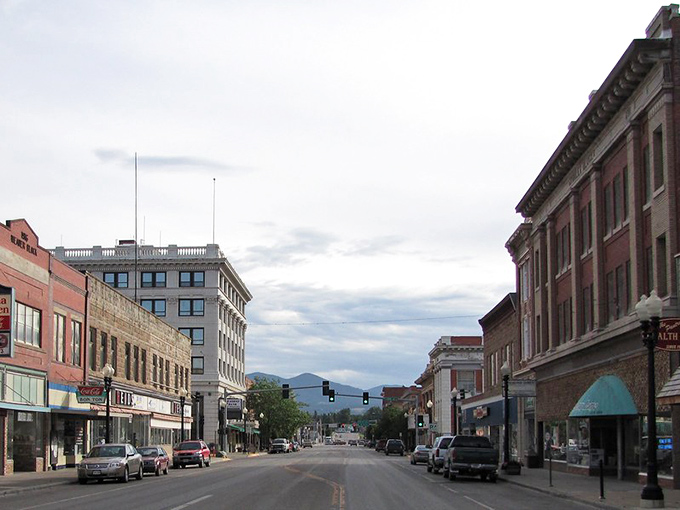 The Bison Bar sign welcomes visitors to Lewistown's historic downtown, where your dollar stretches as far as the Montana horizon.