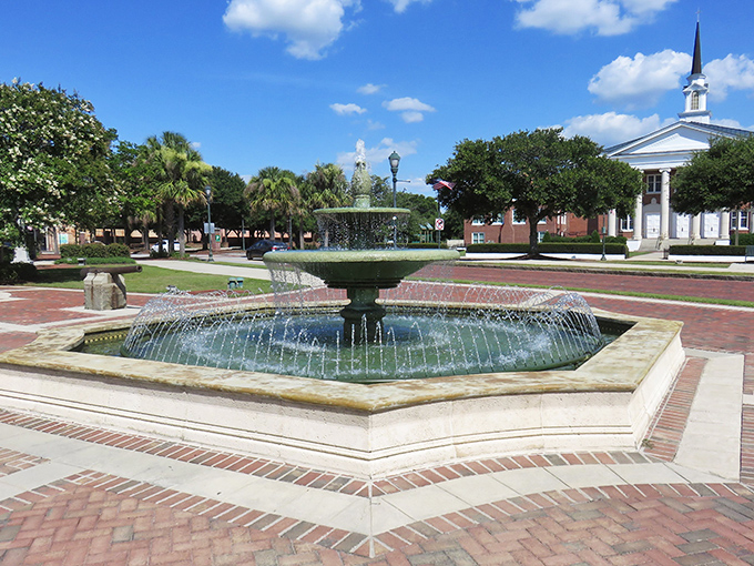 This charming fountain in Orangeburg offers a peaceful spot to sit and contemplate life's big questions&mdash;like what's for lunch.