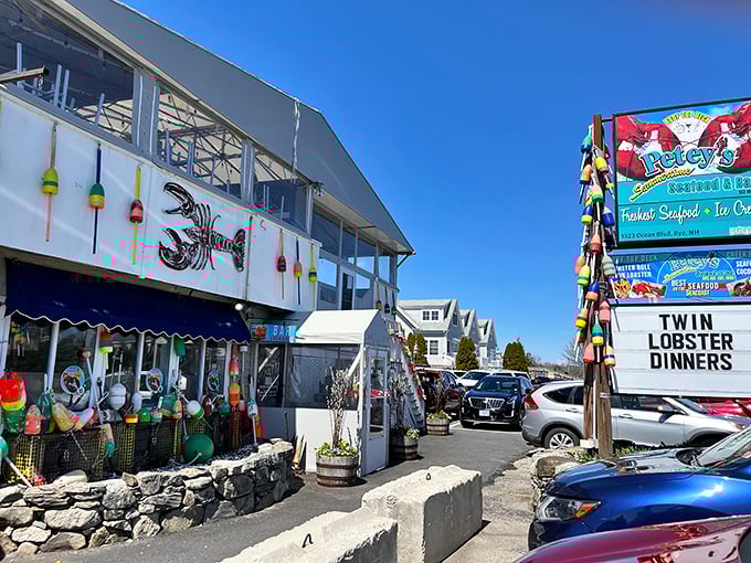 That brilliant blue exterior isn't just pretty &ndash; it's Petey's way of saying "serious seafood served with a side of ocean views."