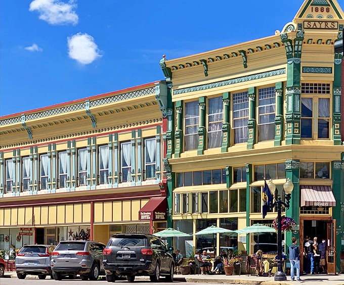 Philipsburg's historic downtown buildings stand proudly in the sunshine, like a Victorian-era film set waiting for action.
