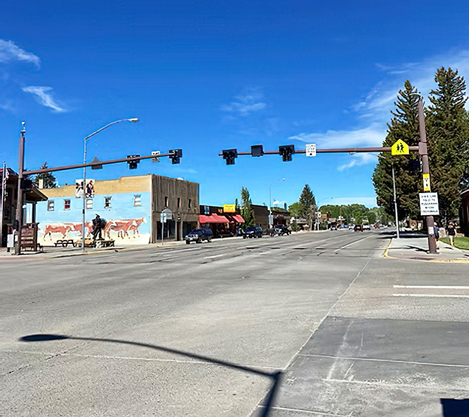 In Pinedale, even the intersection seems relaxed &ndash; traffic jams here mean waiting for a family of moose to cross the road.