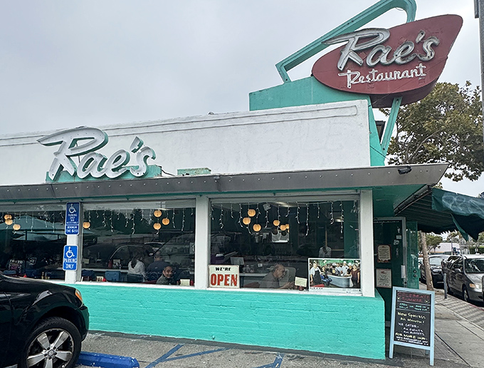 Rain or shine, Rae's classic neon sign has been guiding hungry souls to breakfast nirvana since the days when diners ruled the culinary landscape.