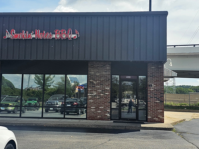 Smokin' Notes BBQ (East Peoria): Black exterior, red signage&mdash;the Batman and Robin of BBQ joints, fighting the crime of bland food one plate at a time.