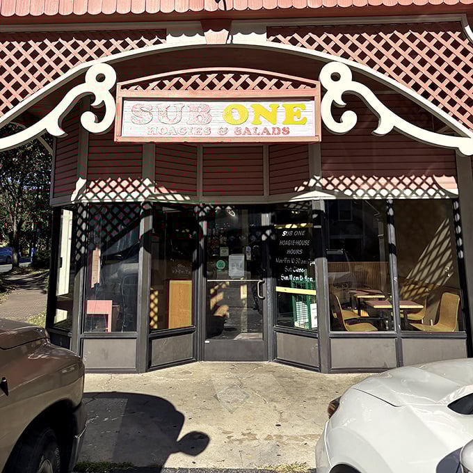 The charming lattice work and colorful sign invite you into a world where "hoagies" isn't just a word&mdash;it's a way of life.