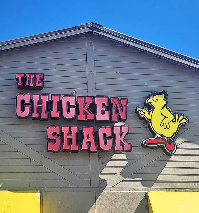 That cheerful yellow chicken mascot knows what's up. Inside this unassuming building lies crispy, golden treasure.