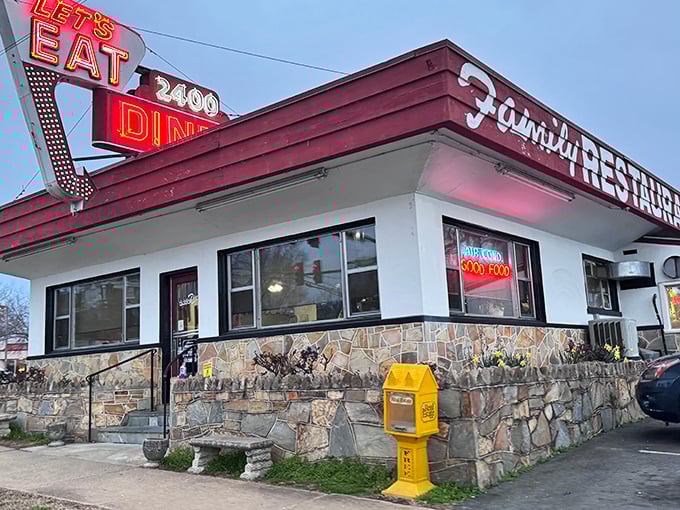 Classic Americana glows in neon at this Fredericksburg landmark. Where "Family Restaurant" isn't just signage&mdash;it's a genuine promise.
