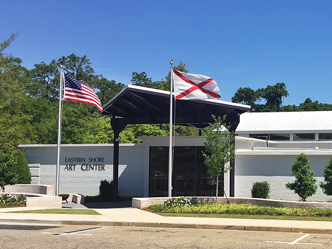 The Eastern Shore Art Center flies both Old Glory and Alabama's flag, suggesting creativity thrives best when rooted in a sense of place.