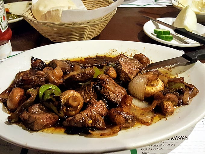Tender beef tips swimming with mushrooms and onions in a savory sauce &ndash; proof that sometimes the most delicious things in life come in humble, unassuming packages.