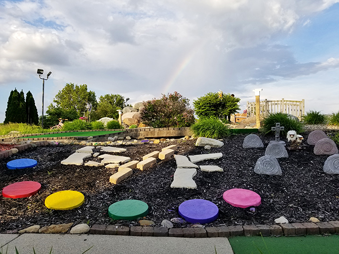 Miniature golf at Boulder Falls brings technicolor fun to all ages. The rainbow stepping stones prove joy doesn't need a Manhattan price tag.