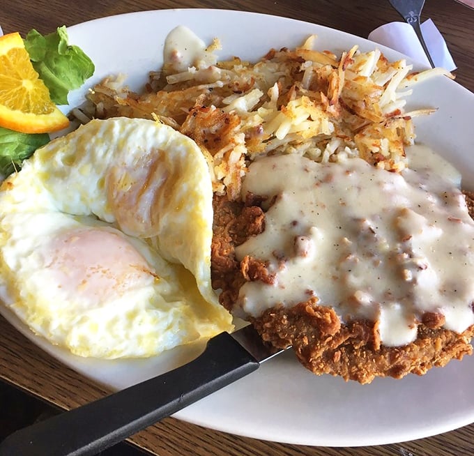 Country-fried steak smothered in peppery gravy alongside crispy hash browns&mdash;a breakfast that fuels farmers and satisfies city slickers alike.