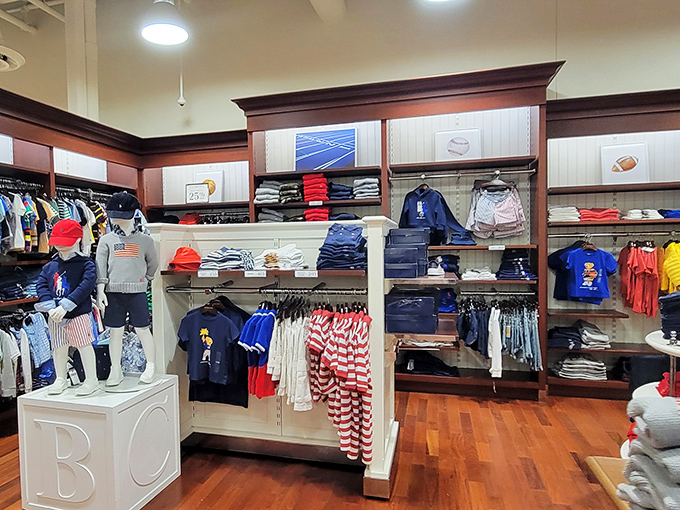 Tiny clothes, big savings. The children's section offers adorable nautical-themed outfits that scream "My parents vacation in New England!"