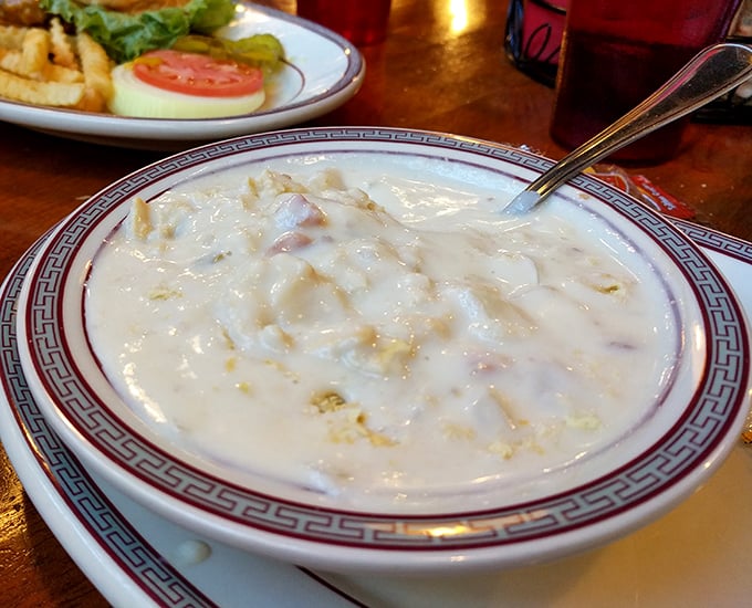 A bowl of clam chowder so creamy and substantial you could practically stand a spoon in it—New England might be jealous.