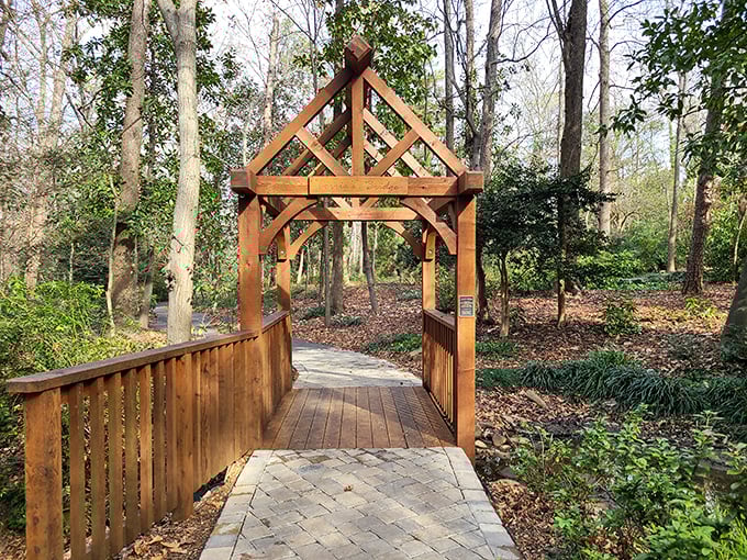 This wooden bridge practically begs you to pause mid-crossing and contemplate life's mysteries, or just the view.