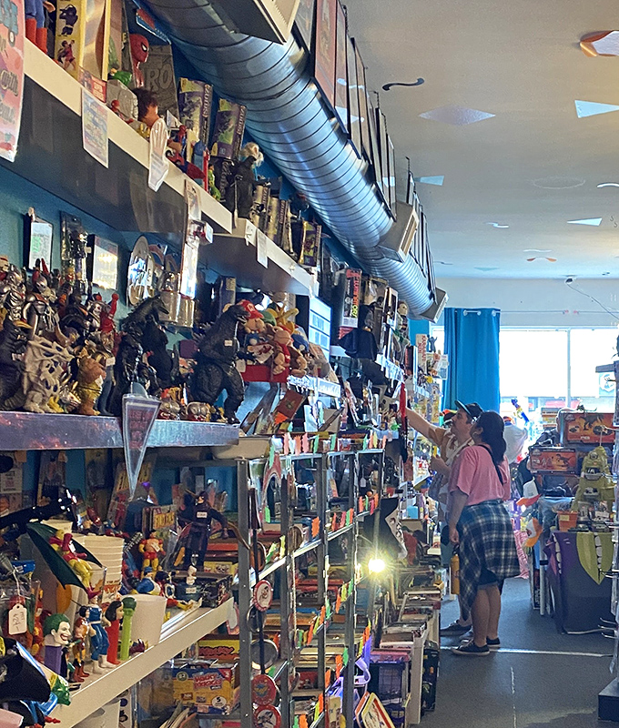 Shoppers browse the towering shelves of collectibles, reaching for that one toy that will make them exclaim, "I had this!"