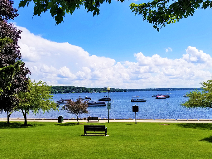A park bench with a million-dollar view. Sit here long enough and you'll understand why "lake time" moves at its own deliciously languid pace.