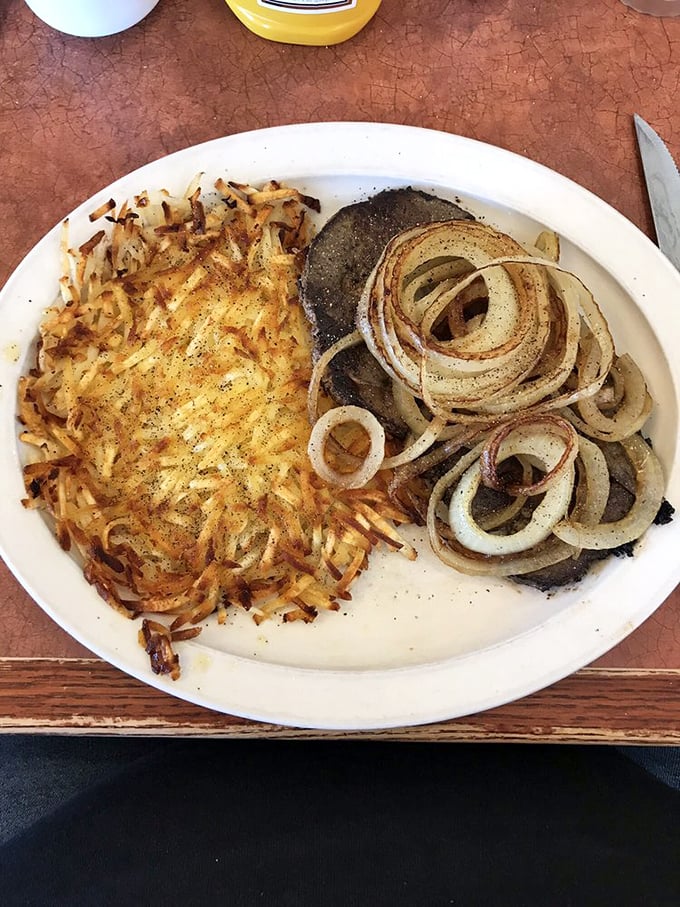 Hashbrowns that achieve the impossible trifecta: crispy edges, tender centers, and that perfect golden-brown hue that says "good morning" better than words.