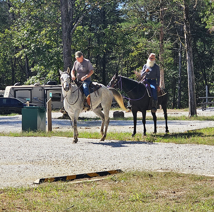 Horseback riding through Devil's Den&mdash;where the pace of life slows to exactly the right speed. These riders have discovered the original four-wheel drive with built-in personality.