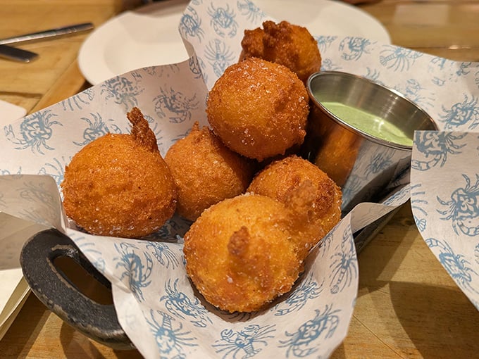 Golden-fried hushpuppies that demand silence while you eat them&mdash;hence the name. Crispy outside, fluffy inside, happiness throughout.
