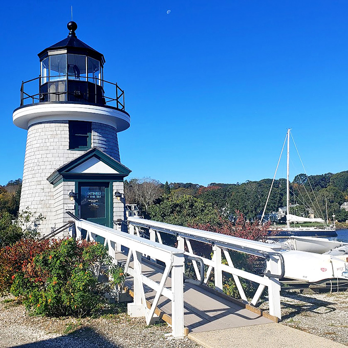 This storybook lighthouse seems plucked from a children's book, yet it's real enough to guide you home. Maritime charm without the maritime clichés.