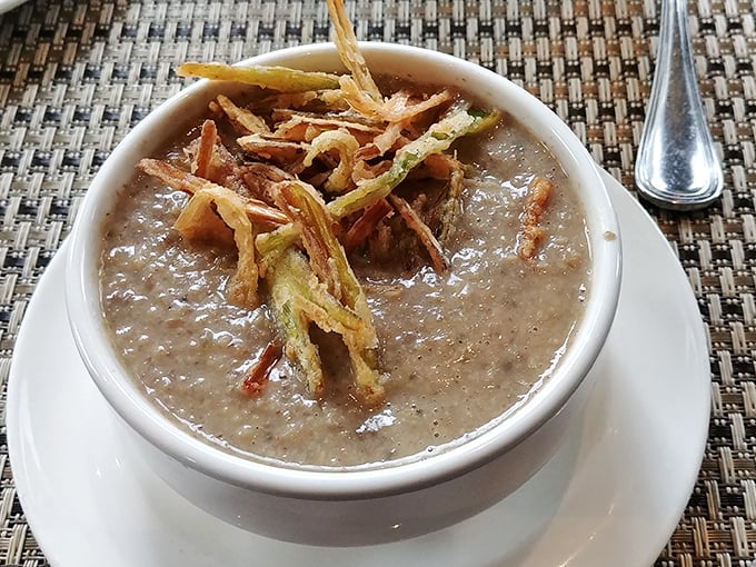 Buckley's exotic cream of mushroom soup arrives crowned with crispy leeks&mdash;earthy, velvety, and utterly impossible to share.