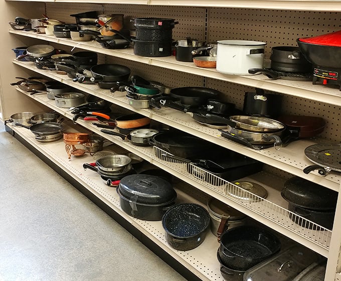 Cast iron paradise! Julia Child would have a field day choosing between these seasoned veterans of countless family dinners.