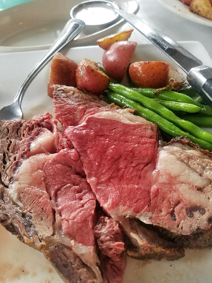 This prime rib doesn't just "come with" vegetables &ndash; it graciously allows them to share its plate while it steals the show.