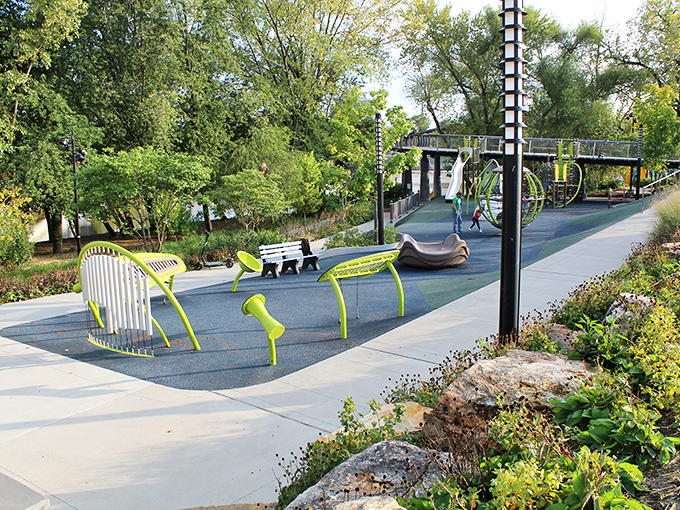 Promenade Park's playful design proves that Midwestern cities can create public spaces cool enough to make coastal visitors secretly question their rent payments.