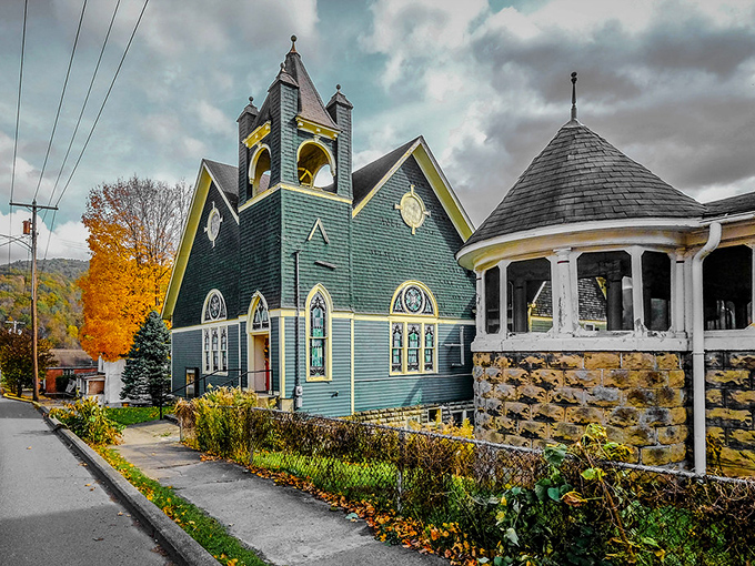 This teal church with its dramatic spire isn't just architectural eye candy&mdash;it's the spiritual and social backbone of Richwood's tight-knit community.