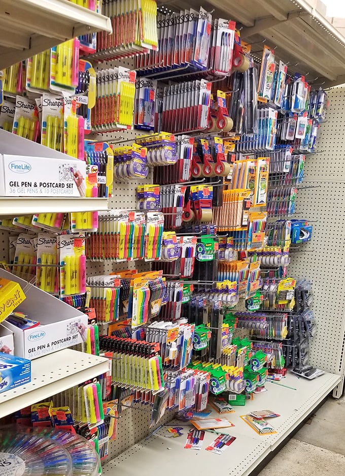 Office supply nirvana where Sharpies and sticky notes live in colorful harmony. The perfect place to stock up before the back-to-school stampede begins.