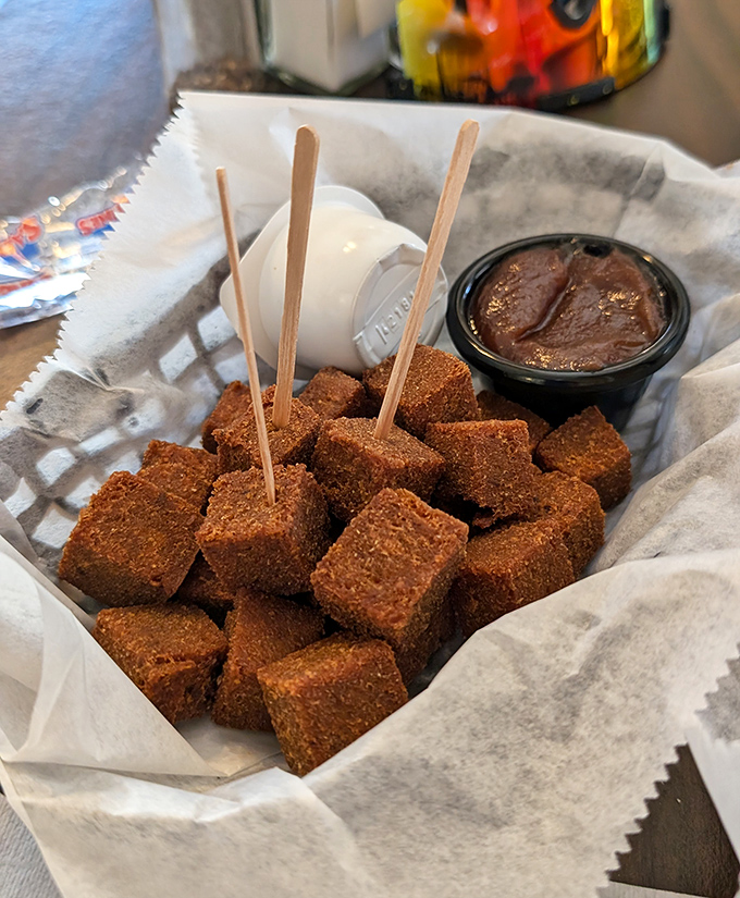 Scrapple bites: The Pennsylvania Dutch answer to tapas. These crispy-outside, soft-inside cubes transform "waste not, want not" into "want lots more."